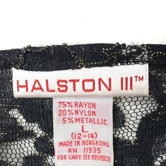 Halston III | Tops | Vintage Halston Iii Sheer Black Gold Metallic Top ...